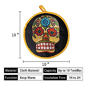 Nattork 10 Inch Tortilla Warmer -Insulated Fabric Pouch - Keeps warm for 1 hour (10", skull x 1pcs)