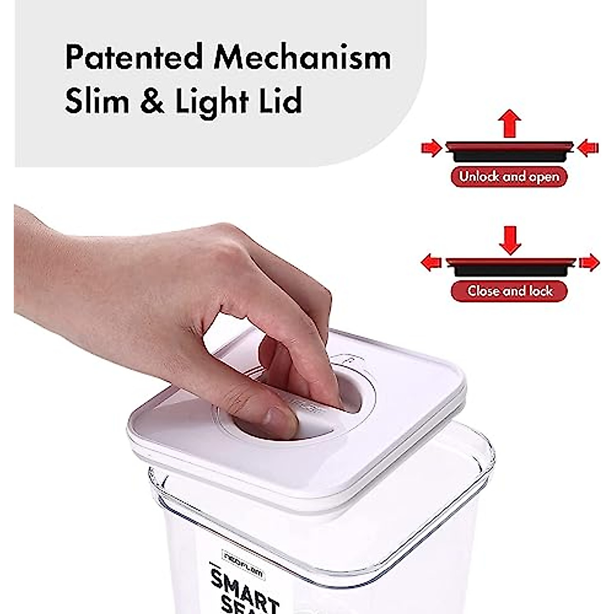 Neoflam Airtight Smart Seal Food Storage Container (Set of 3) | Crystal Clear Body | Modular, Stackable, Nestable Design (0.6L. Square)