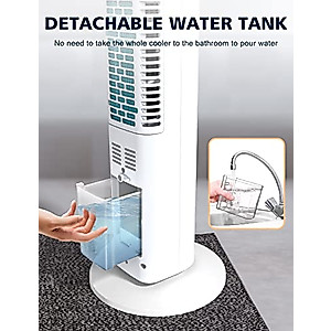 3-In-1 Evaporative Air Cooler, 1S Cooling Fan w/Remote Control & 65dB, Portable Room Cooler w/Cooling Mode, 60° Oscillation Evaporative Cooler, Air Conditioner Portable for Room Office, 4 Ice Packs