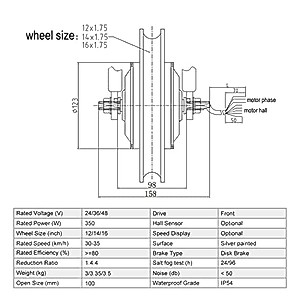L-faster 36v 350w 14 Inch Rear Drive Hub Brushless Gear Motor Wheel for Electric Bike (24V 350W no tire)