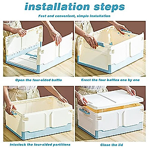 Atezch_ Collapsible Storage Bins with Lids Folding Plastic Stackable Utility Crates Container Organizer Cube for Home Office Closet (Blue)