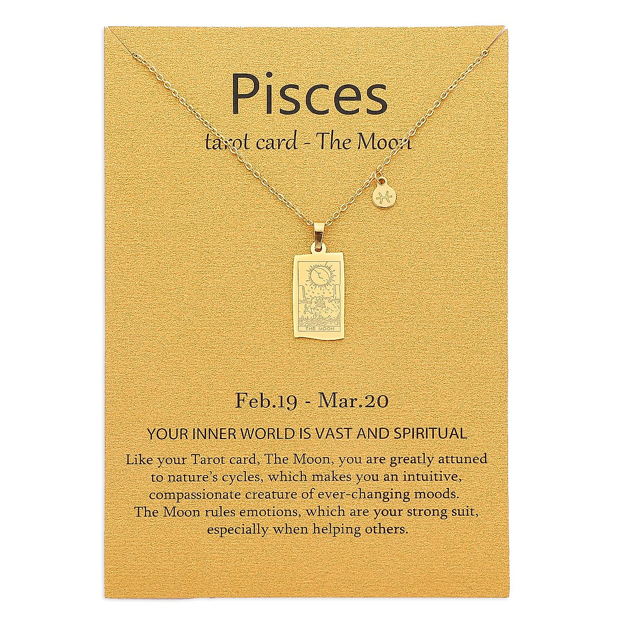 TGOLM 14k Gold Plated Pisces Necklace Moon Tarot Card Constellation Jewelry Birthday Gift for Women
