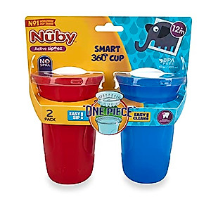 Nuby No Spill Edge 360 10 oz Cup with Silicone Rim, 2 Pack