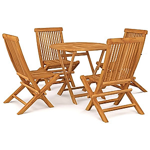 vidaXL Folding Patio Chairs Set of 4, Outdoor Wooden Seats for Garden Dining Capming Beach Deck, Stable Structure Easy to Store, Solid Teak Wood
