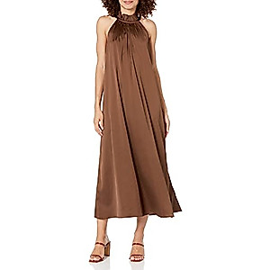 The Drop Women's Arlette Silky Stretch Halter Maxi Dress, Coffee Bean, M