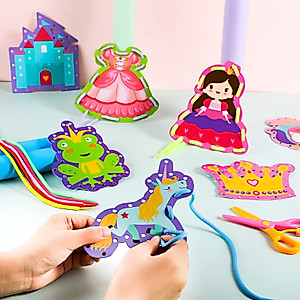 Zonon 8 Pieces Kids Lacing Cards Sewing Cards in 8 Patterns Lacing Games for Developing Imagination Education Supplies Children Sewing Game Favors (Princess, Castle Style)