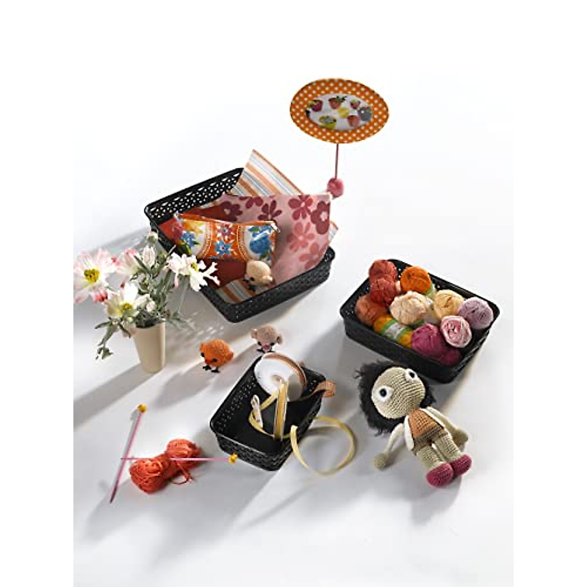 Curver 203415 Rattan-Look Office Basket, A6 Size, Polypropylene, Chocolate, chocolate, 19,8 x 14,2 x 6 cm