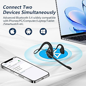 BANIGIPA Bluetooth Headset with Microphone, Wireless Headset w/Noise Canceling Boom Mic, Open Ear Headphones for Phone Laptop PC Computer, Light and Comfortable for Office Meeting Home Working-10 Hrs