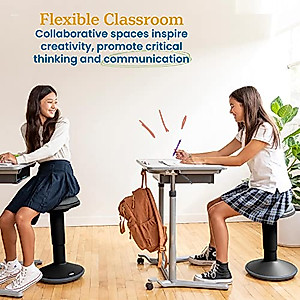 ECR4Kids Sitwell Wobble Stool with Cushion, Adjustable Height, Active Seating, Black