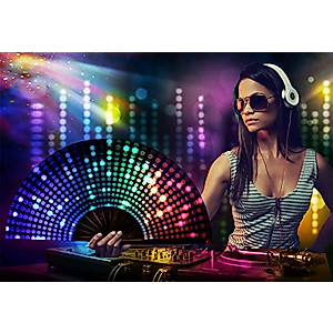 Amajiji Large Folding Hand Rave Fan for Women/Men, Chinease/Japanese Bamboo and Nylon-Cloth Folding Hand Fan, Hand Fan Festival Fan Gift Fan Craft Fan Folding Fan Dance Fan