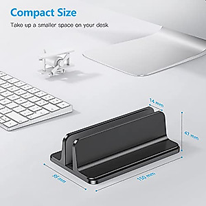 OMOTON Vertical Laptop Stand Holder, Desktop Aluminum Stand for MacBook with Adjustable Dock Size, Fits All MacBook, Surface, Chromebook and Gaming Laptops (Up to 17.3 inches), Black