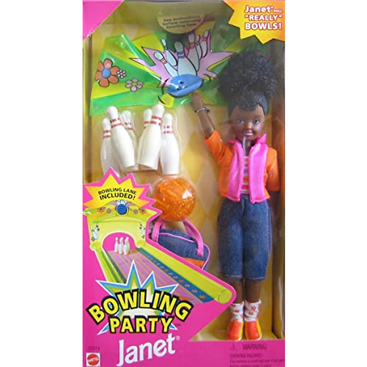 Barbie Bowling Party JANET Doll AA w Bowling Pins, Bowling Ball & More! (1998)