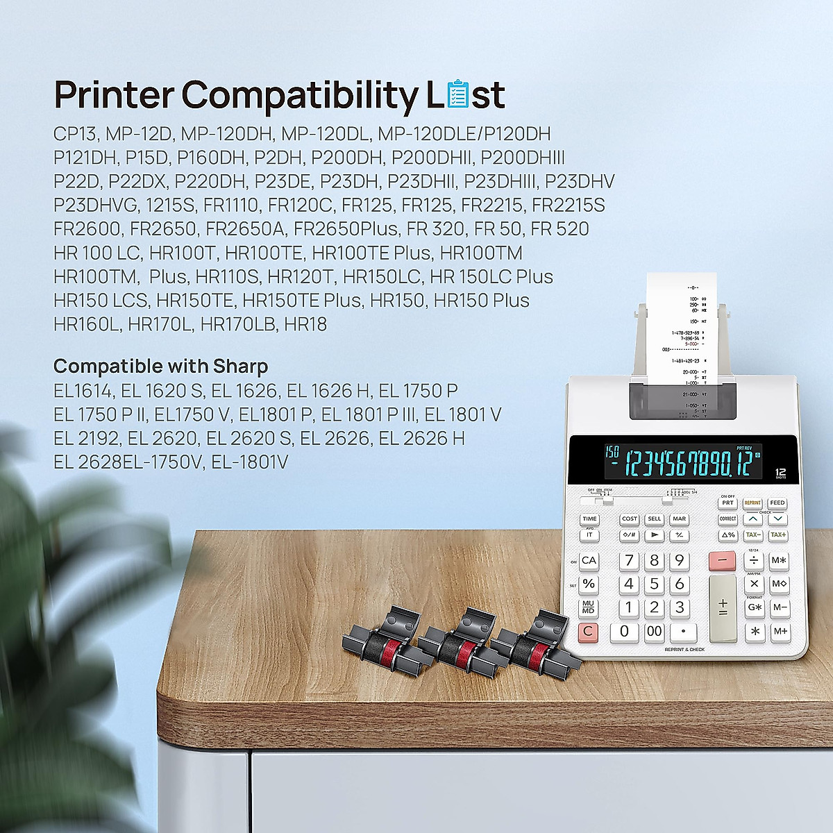 3 Pack Ribbons Replacement for IR40T IR-40T CP13 MP-12D Calculator Ink Roller Printer Ribbons Works with Canon, Sharp EL-1750V, EL-1801V (Black & Red, Individually Sealed)