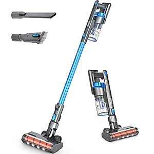 LEVOIT Cordless Vacuum Cleaner, Stick Handheld Lightweight Vacuum with 150W Powerful Suction for Hardwood Floor Pet Hair Carpet Car, Rechargeable Lithium Ion Battery and LED Brush, Blue & Gray
