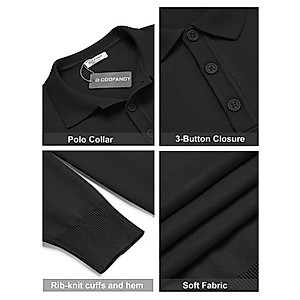 COOFANDY Men's Knit Polo Shirt Long Sleeve Vintage Golf Shirt Lightweight Sweater Black