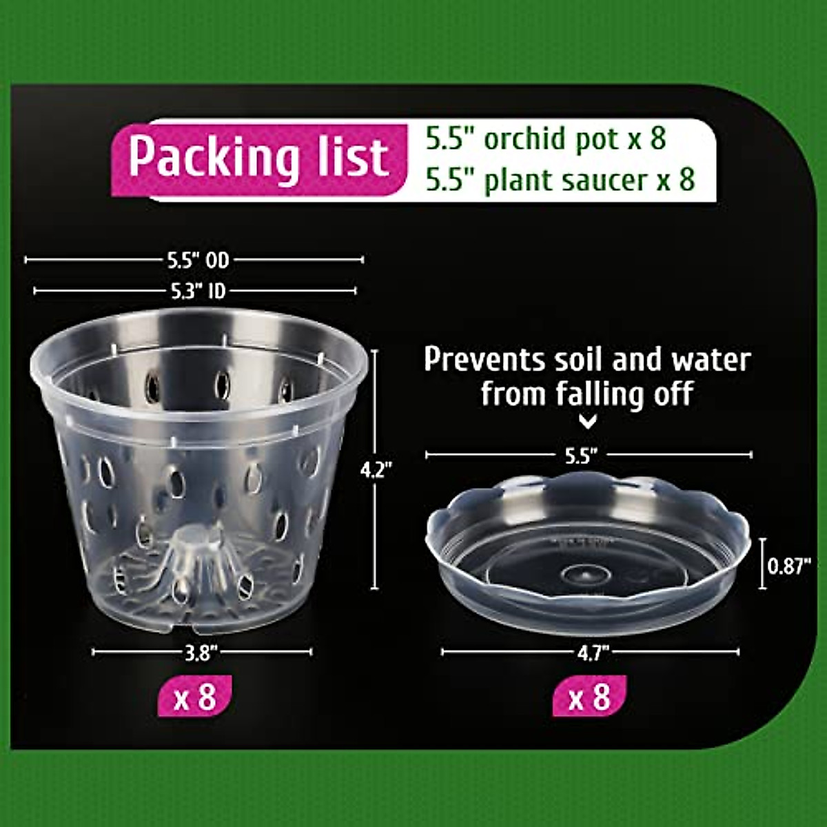 REMIAWY Orchid Pot, 8 Pack Orchid Pots with Holes and Saucers, 5.5 Inch Clear Orchid Pots for Repotting, Plastic Flower Plant Pot Indoor Outdoor, Breathable Slotted Orchids Planter