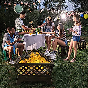 Fire Pits for Outside Firepit Outdoor Fireplace Wood Burning Fire Pit, 26.4 Inchs Large Portable Fire Pit with Fire Pit Screen for Outdoor Outside Camping Patio Garden Backyard, Bronze