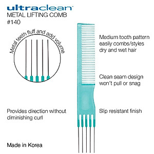 Cricket Ultra Clean Metal Hair Lifting Combs for Volumizing and Styling – Anti-Snag, No-Slip Pick Combs for Wet and Dry Hair, Includes Free Travel Comb - 2 Count