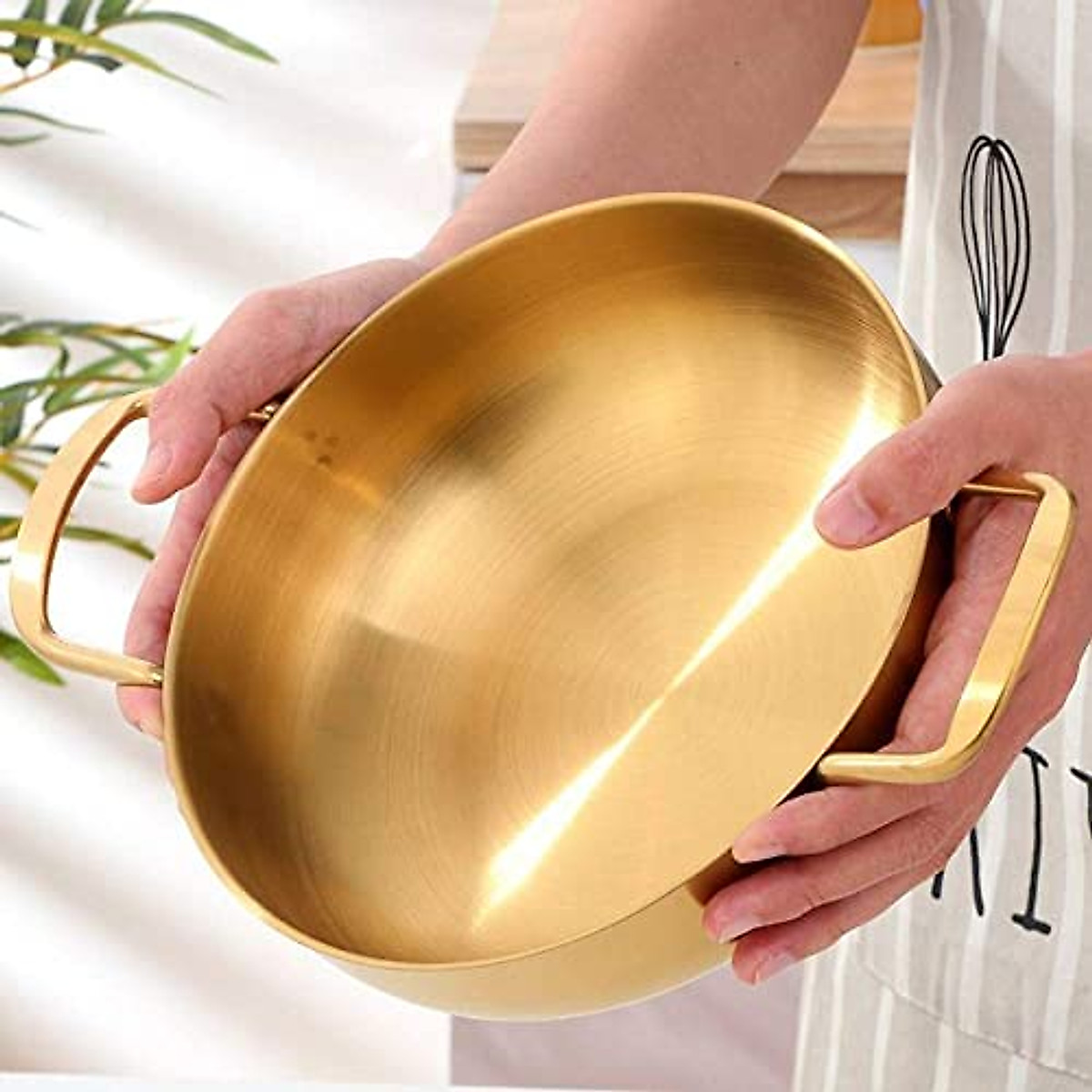 8in Stainless Steel Everyday Pan Color Me Korean Noodle Ramen Pot Small Stockpots Pasta Pots Stir Fry Pan Omelet Paella Pans Small Pots for Home and Outdoor, Dishwasher Safe, Eco Friendly(1pcs)(Gold)