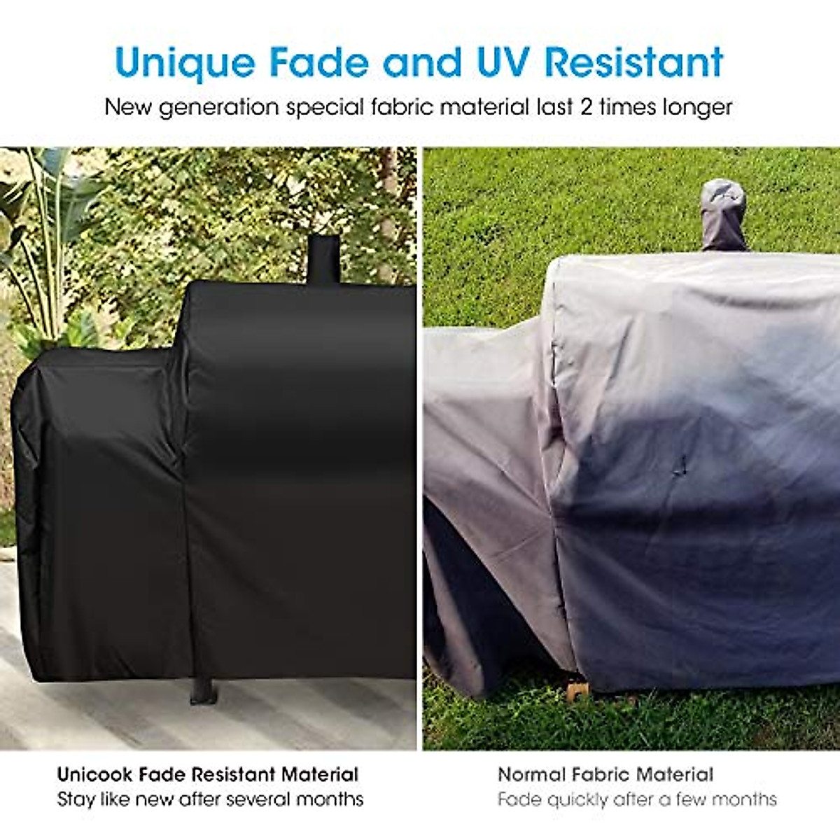 Unicook Heavy Duty Waterproof Grill Cover, Compatible with Oklahoma Joe's Longhorn Combo Smoker, Outdoor Charcoal/Smoker/Gas Combo Grill Cover, Offset Smoker Cover, Fade and UV Resistant, Black