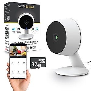 OSI Smart Security Mini Camera Indoor 1080P HD,WiFi Cameras,Home Security Cameras, AI Human Detection,Two-Way Audio,Night Vision,Compatible with Alexa, Google,32GB SD Card Included & Cloud Storage
