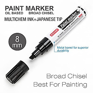 ZEYAR Paint Markers, Jumbo size, Chisel Point, Premium Waterproof & Smear Proof Ink, Aluminum Barrel, Great on Plastic, Wood, Rock, Metal and Glass for Permanent Marking (1 Black & 2 White)