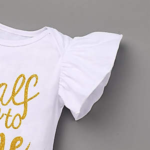 IBTOM CASTLE Newborn Toddler Baby Kid Girls Big Sister Outfits Clothing Set 1st Birthday Donut Letter Print Party Dress up 4Pcs Photo Cake Smash Formal Suit Donut Gold-half way to one 6 Months