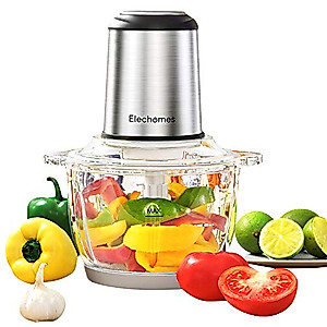 Electric Food Processor & Vegetable Chopper, Elechomes High Capacity 8-Cup Blender Grinder for Meat, Onion, Powerful 300W Motor & 4 Detachable Dual Layer Stainless Steel Blades, BPA-Free Glass Bowl