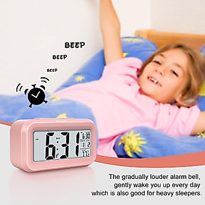 Miowachi Digital Alarm Clocks for Bedrooms Battery Operated,Snooze,Night Light Easy Setup Small Clock for Kids Pink
