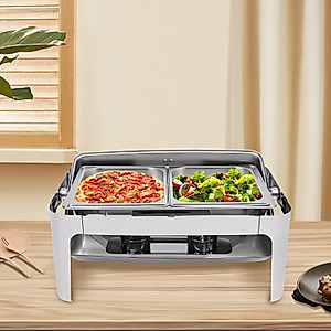 BANLICALI 2 Pan Chafing Dish, Stainless Steel Roll Top Chafing Dish Buffet Set, 9L/9.5QT Commercial Chafer Chafers Catering Rolling Buffet Servers with Warmers for Party Hotels Silver 400W 110V