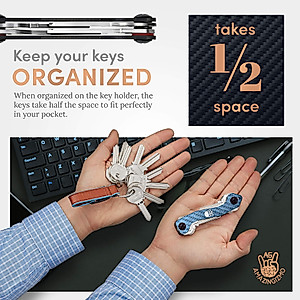 AmazinGizmo Folding Key Holder & Key Organizer Keychain - House & Car Compact Blue Slim Multi Key Chain with Pocket Clip & Carabiner - up to 12 Keys & More