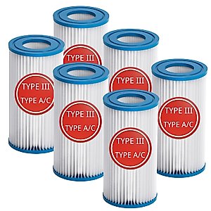 REMAS Type III Pool Filter,for Intex Pool Filter A or C,for Cartridge Type III 58012,Type A/C for Above Ground Pools,Pool Filters Cartridge for Intex Pool Model 603(6 Pack), Blue