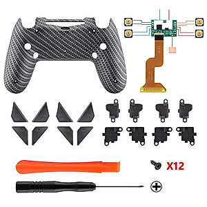 eXtremeRate Carbon Fiber Dawn Programable Remap Kit for PS4 Controller with Upgrade Board & Redesigned Back Shell & 4 Back Buttons - Compatible with JDM-040/050/055 - Controller NOT Included
