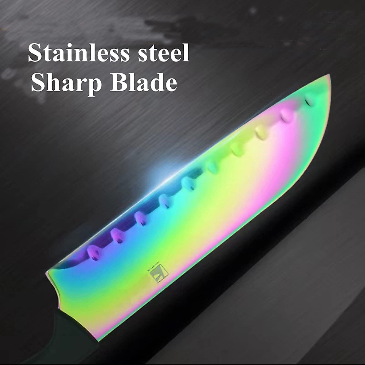 Stainless Steel Knife Set，5Pcs Kitchen Knife Set With Rainbow Titanium Coating Blade,Extremely sharp Non Stick Non Rust Knife Set with Comfortable Handle (Black)