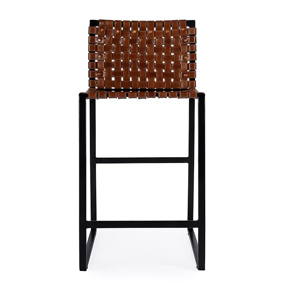 BOWERY HILL Transitional Metal Mahogany Urban Woven Leather Counter Stool
