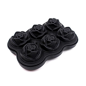 Ice Cube Tray 4Pcs, 2.5inch Rose Ice Cube Molds, Silicone Round Cube Flower Shape, Easy Release Large Ice Cube Form for Chilling, Whiskey, Cocktails (Color : Black, Size : 6 Cavity)