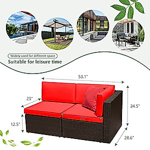 Devoko 2 Pieces Patio Furniture Sofa Sets Outdoor All-Weather Sectional Corner Sofa and Armless Sofa (Red)
