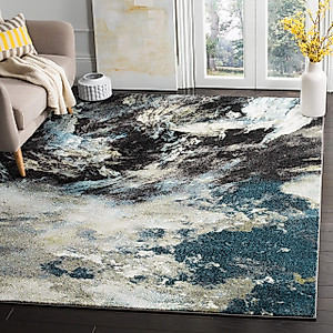 SAFAVIEH Glacier Collection 5'3" Round Blue/Multi GLA123B Modern Abstract Non-Shedding Dining Room Entryway Foyer Living Room Bedroom Area Rug