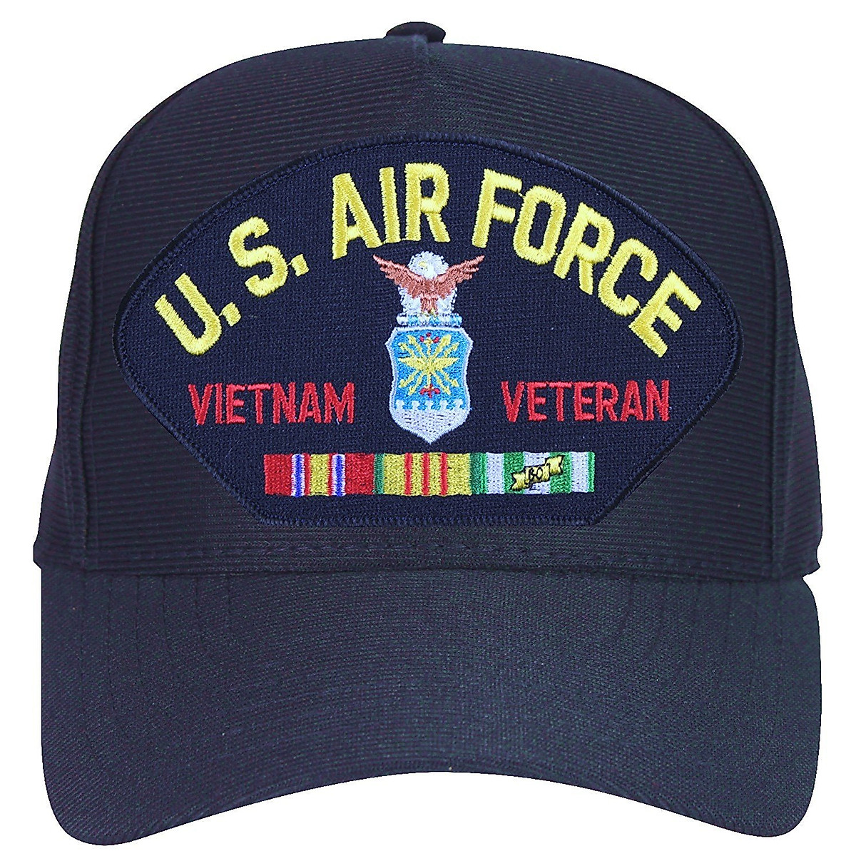 Air Force Vietnam Veteran with Ribbons Baseball Cap. Navy Blue. Made in USA