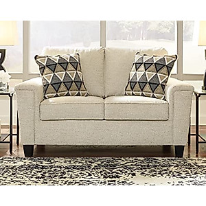 Signature Design by Ashley Abinger Chenille Contemporary Loveseat with 2 Accent Pillows, Beige