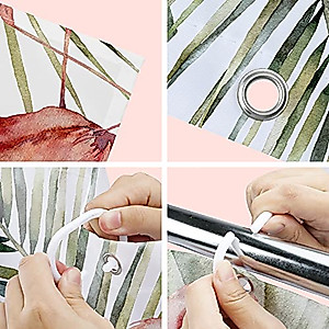 VEGA U Flamingo Shower Curtain for Bathroom, Tropical Leaves Themed Bath Decor with Hooks, 72x72 Inch