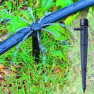 AKOAK 25/50 Pcs 360 Degree Adjustable Water Flow Irrigation Drippers on Stake Emitter Drip System,Model, Home & Garden Store for 4mm /7mm Tube（25pc）