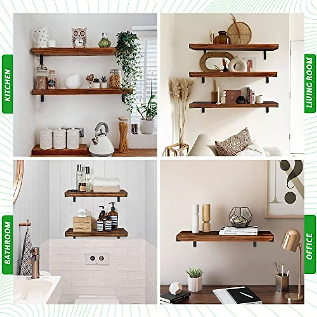 Ameegoo Rustic Wood Floating Shelves for Wall Storage Set of 2 Farmhouse Wooden Shelves Wall Mounted Wide Natural Wood Floating Wall Shelf for Living Room Bedroom Bathroom Office (Flame-16 x 5.5'')