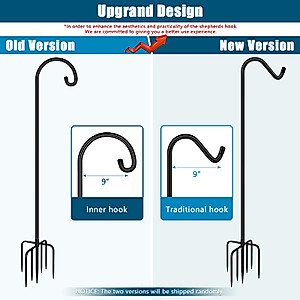 Gtongoko Adjustable Shepherds Hooks for Outdoor 92 Inch Bird Feeder Pole with 7 Prongs Base, 5/8 Inch Thick Heavy Duty for Hanging Bird Feeder, Plant Baskets,1 Pack