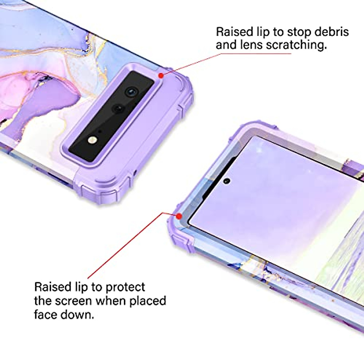 Hekodonk for Google Pixel 6 Case,Heavy Duty Shockproof Protection Hard Plastic+Silicone Rubber Hybrid 3 in 1 Drop Protective Case for Google Pixel 6 Purple Marble
