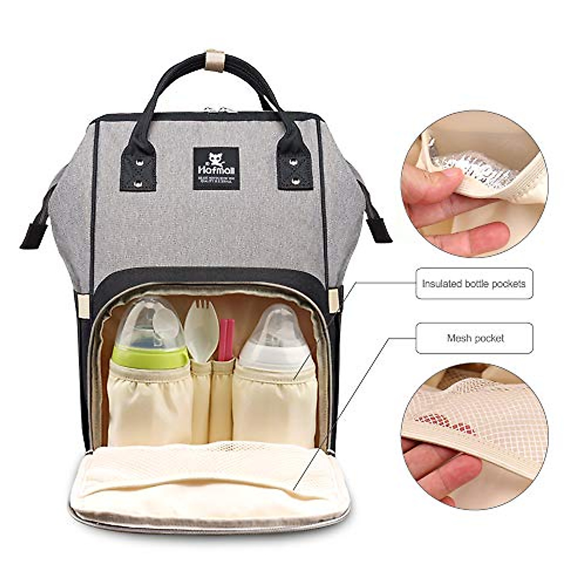 Hafmall Diaper Bag Backpack, Multifunctional Baby Diaper Bag with Stroller Hooks, Stylish Baby Bag for Mom Dad, Gray Black