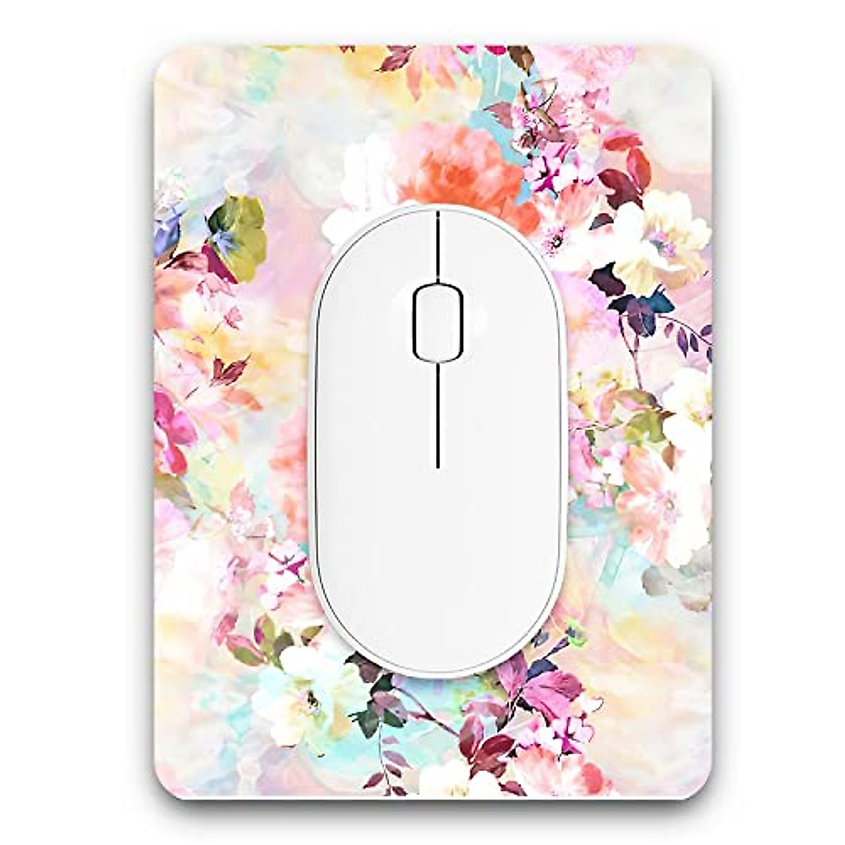 Atufsuat Small Mouse Pad, Mini Pad 6 x 8 In, Thick Rubber Waterproof Mat, Cute Mousepad for Women Men Kids Wireless Laptops Keyboard Tray Home Office Travel, Floral Pink Flowers Multicolor