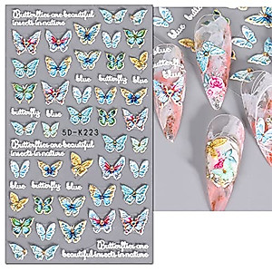 JMEOWIO 3D Embossed Spring Butterfly Flower Nail Art Stickers Decals Self-Adhesive Pegatinas Uñas 5D Colorful Nail Supplies Nail Art Design Decoration Accessories 4 Sheets