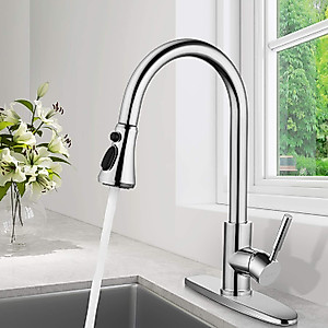 SOKA Single Handle Kitchen Faucet Stainless Steel High Arc Modern Style Aquablade Sweep, Stream & Spray Fit for One & 3 Hole