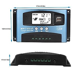 Solar Charge Controller, MPPT Solar Charge Controller 12v/24v Current Auto Focus MPPT Tracking Charge with LCD Display Dual USB Solar Regulator Charge Controller Multiple Load Control Modes (100A)